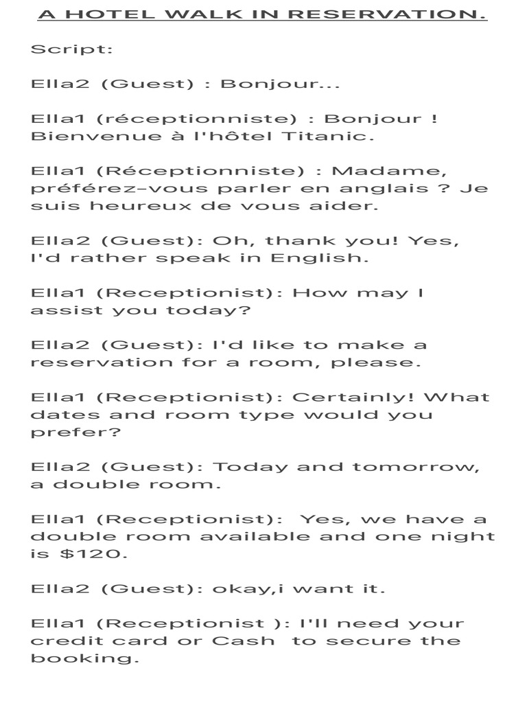 A Hotel Walk in Reservation. | PDF