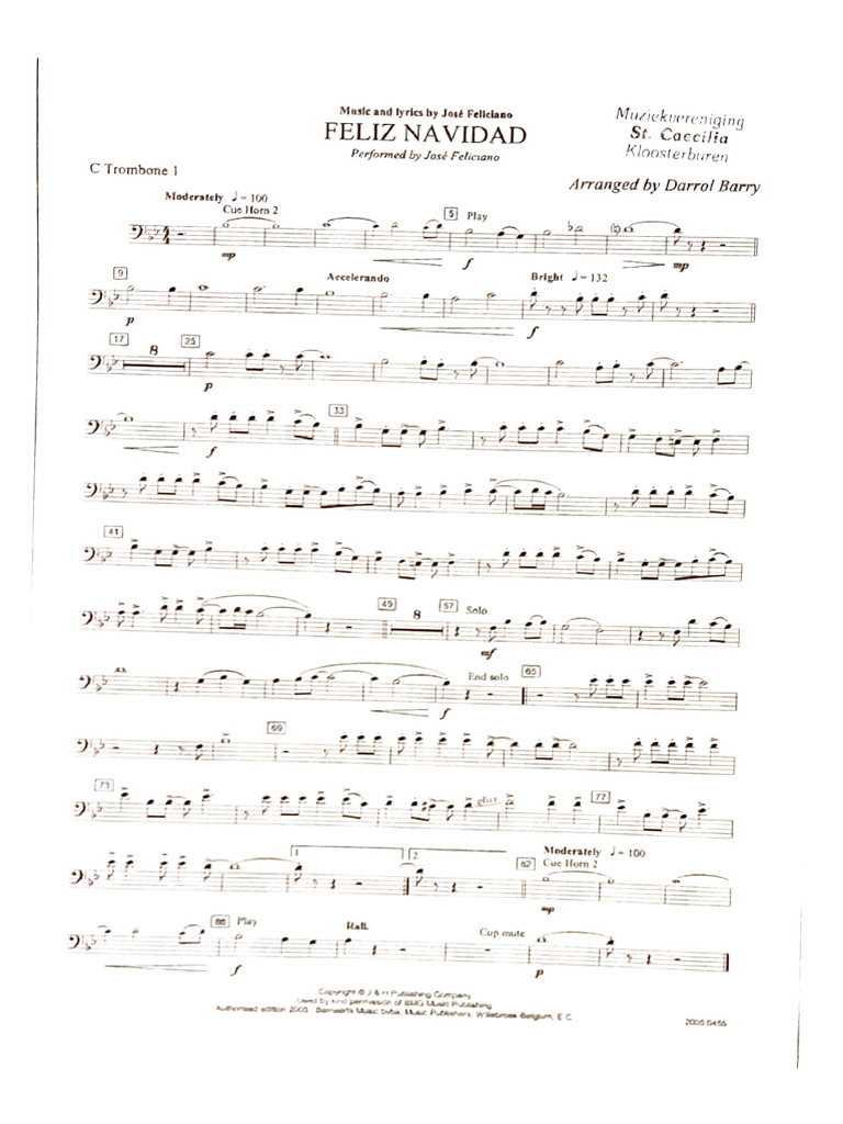 Feliz Navidad Trombone 1 | PDF
