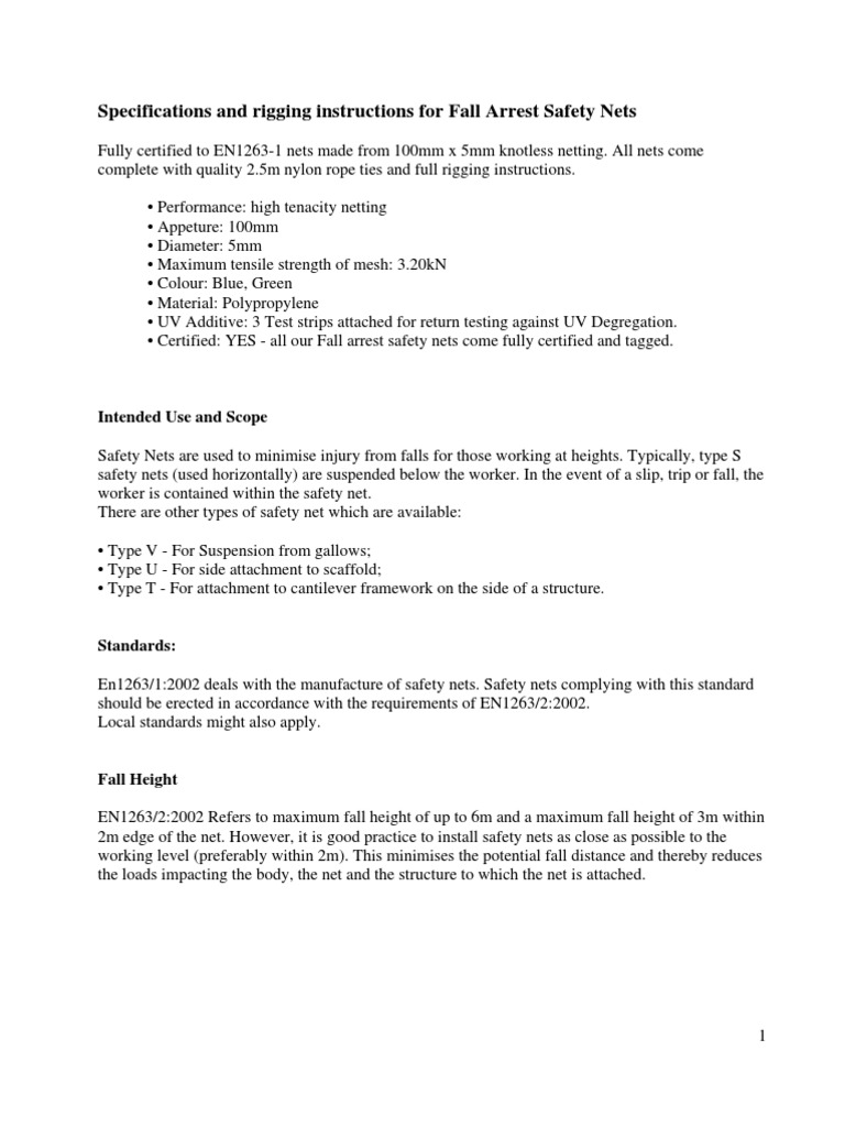 Safety Net Installation Specifications | PDF | Rope | Knot