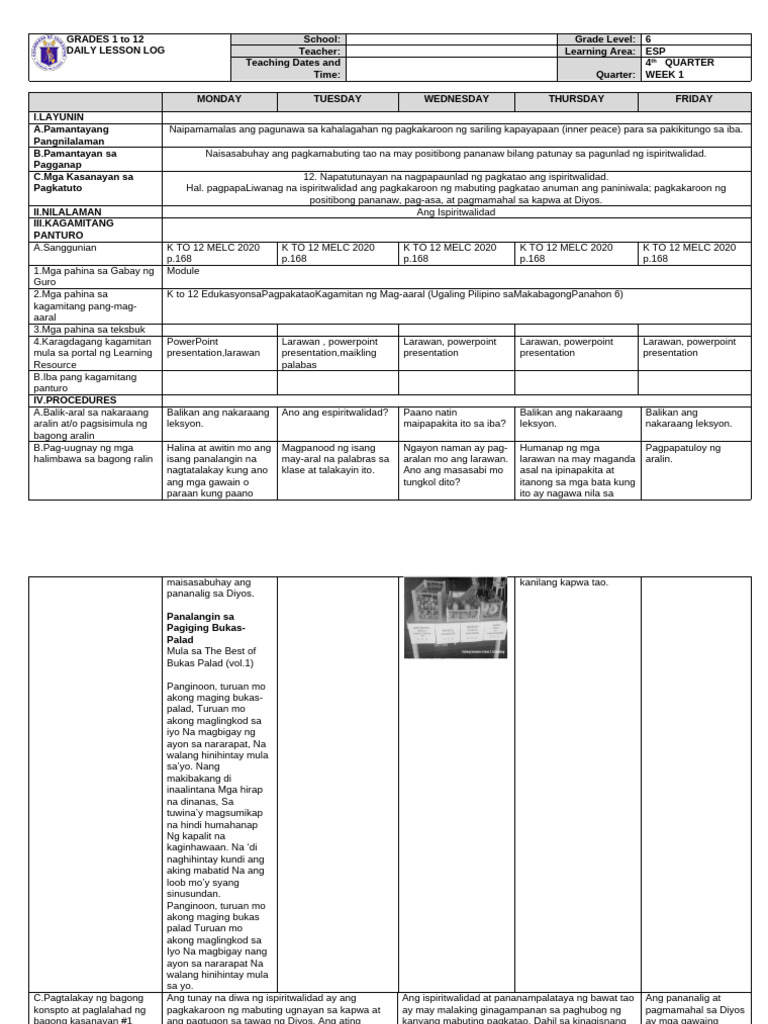 DLL G6-Esp Q4 W1 | PDF
