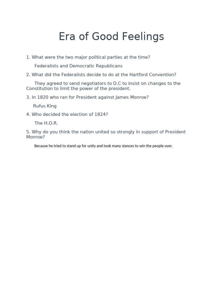 Key Events of the Era of Good Feelings | PDF