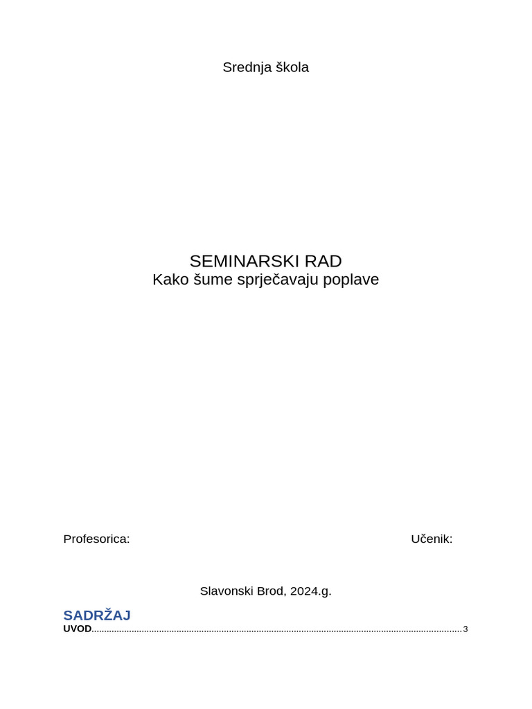 Seminarski Rad - Kako Šume Sprječavaju Poplave | PDF