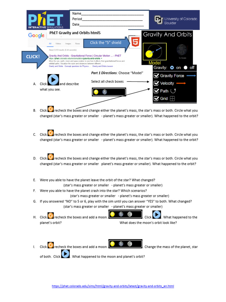 PhET - Gravity and Orbits in Html5 | PDF | Orbit | Planets