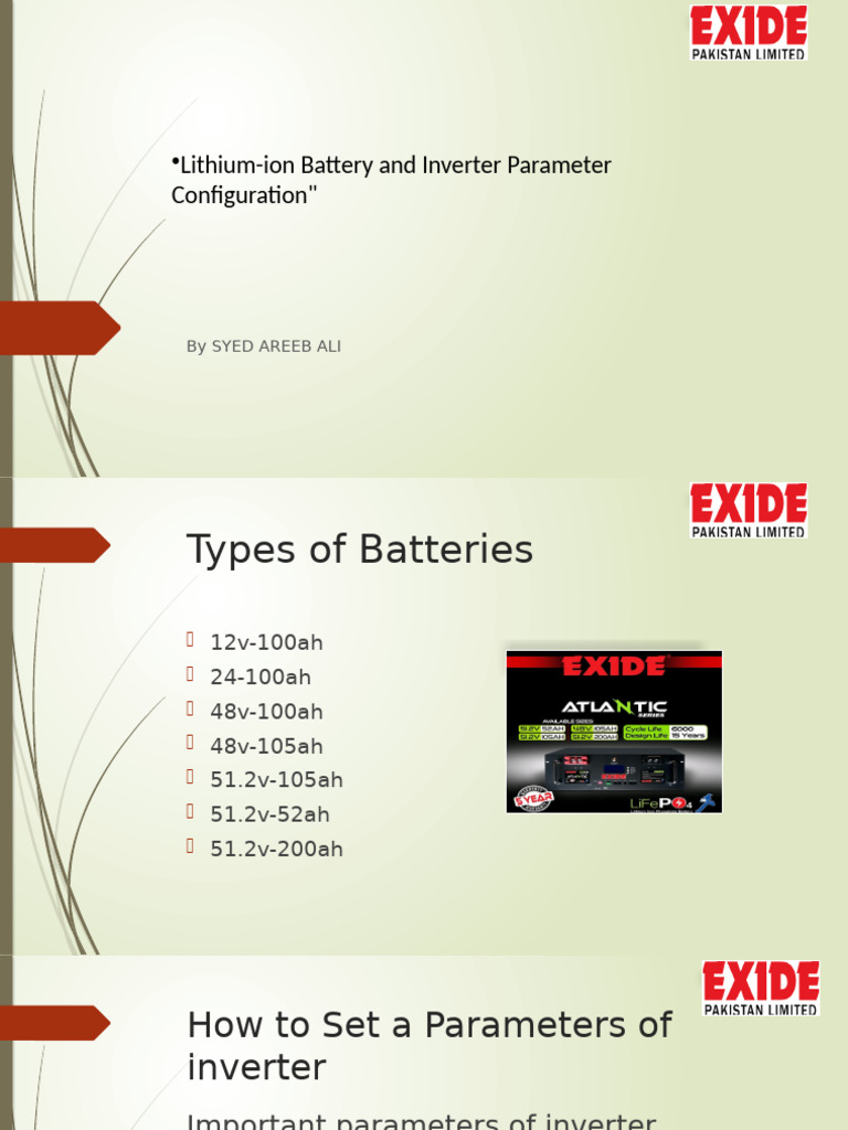 Lithium-ion Battery and Inverter Parameter Configuration | PDF | Battery Charger | Power Inverter