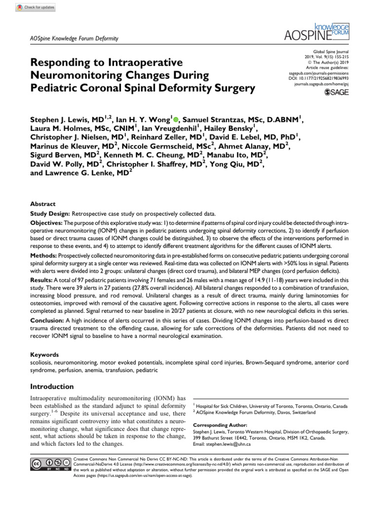 2019 AOS Responding To Intraoperative Neuromonitoring Changes During Pediatric Coronal Spinal ...