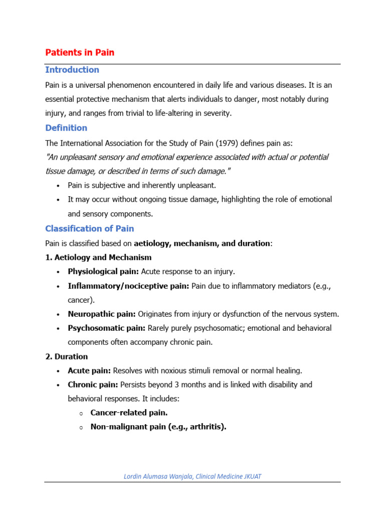 Lec 10 Patient in Pain | PDF | Pain | Chronic Pain