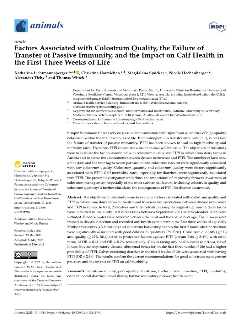 Factors Associated With Colostrum Quality, The Failure of Transfer of ...
