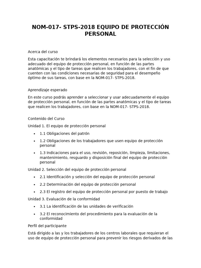 Nom-017 - STPS-2018 Equipo de Protección Personal | PDF
