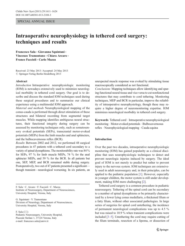2013 CNS Intraoperative Neurophysiology in Tethered Cord Surgery | PDF ...