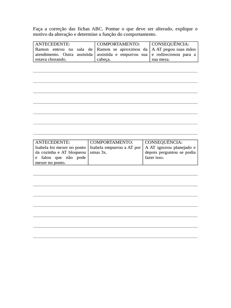 Correção de Fichas ABC: Análise Comportamental | PDF