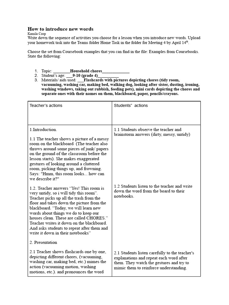 Home Task 2 - Introducing New Words Kamila Czop | PDF | Learning