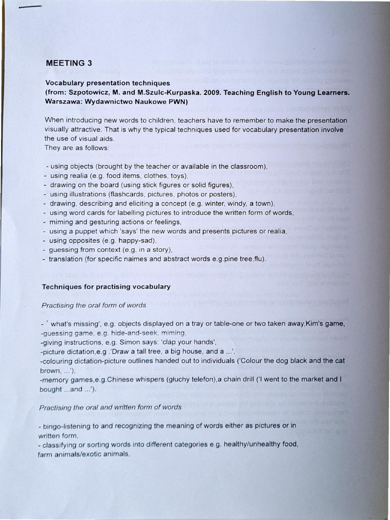 Vocabulary Presentation Techniques | PDF | Vocabulary | Word