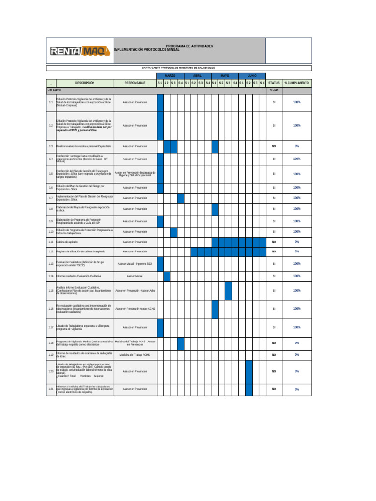 Carta Gantt Implementacion Protocolos MINSAL V2 | PDF | Seguridad y salud ocupacional | ruido