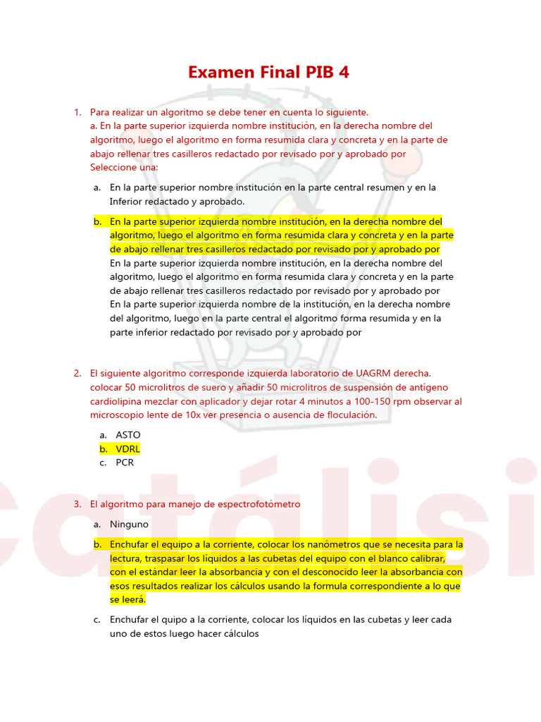Examen Final PIB 4 | PDF | Tinción