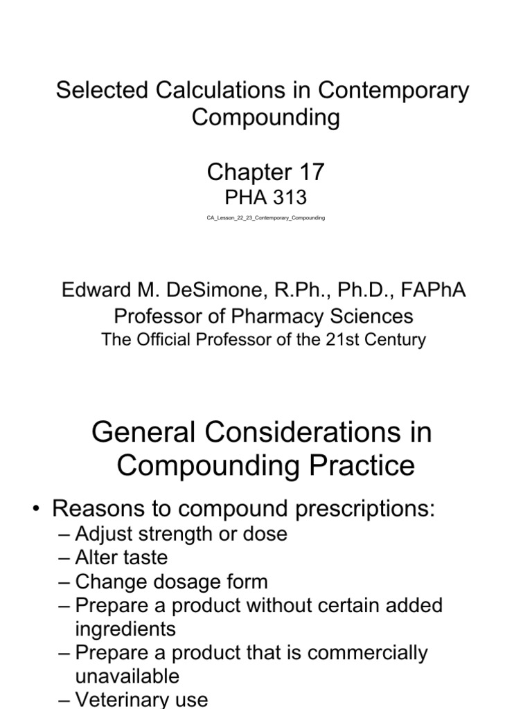 Compounding Calculations for Pharmacy | PDF