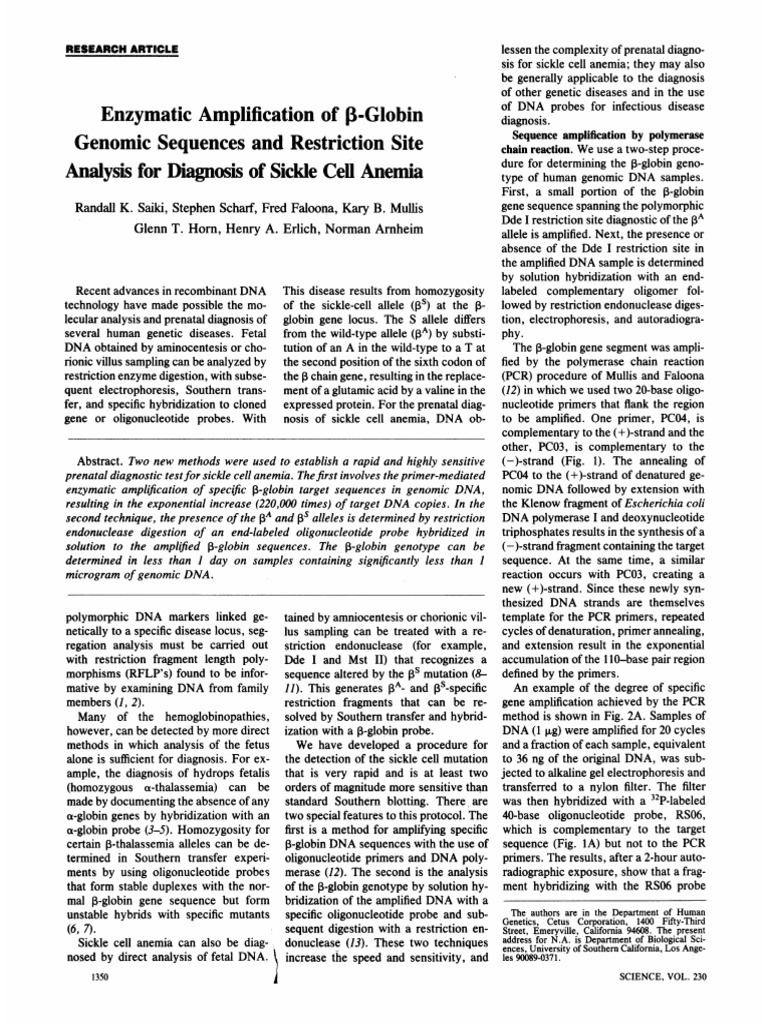 PCR for Sickle Cell Anemia Diagnosis | PDF | Polymerase Chain Reaction ...