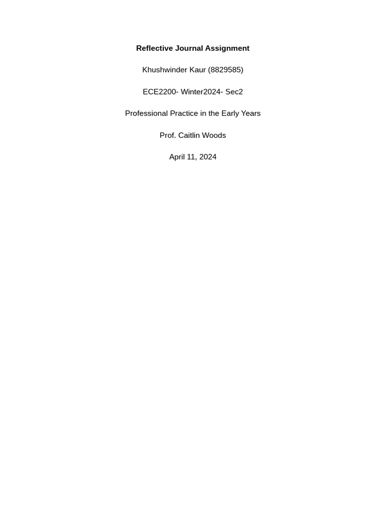 Reflective Journal Assignment Khushi | PDF | Early Childhood Education ...