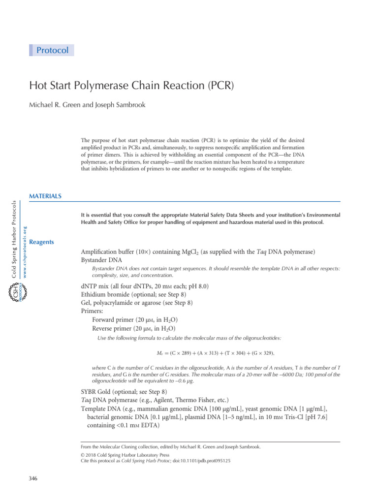 Hot Start PCR Protocol Guide | PDF | Polymerase Chain Reaction | Primer ...