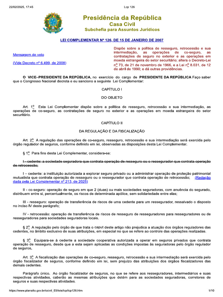 Lei Complementar #126, de 15 de Janeiro de 2007 | PDF