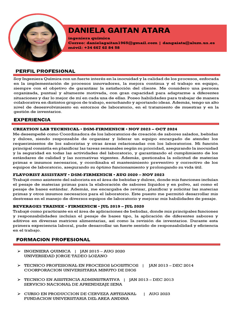 Daniela Gaitan Atara: Perfil Profesional | PDF | Laboratorios