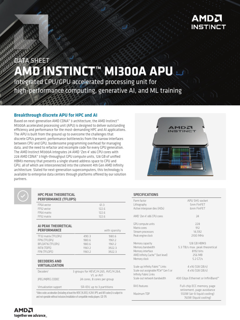 AMD - Instinct MI300A APU Datasheet | PDF | Graphics Processing Unit | Supercomputer