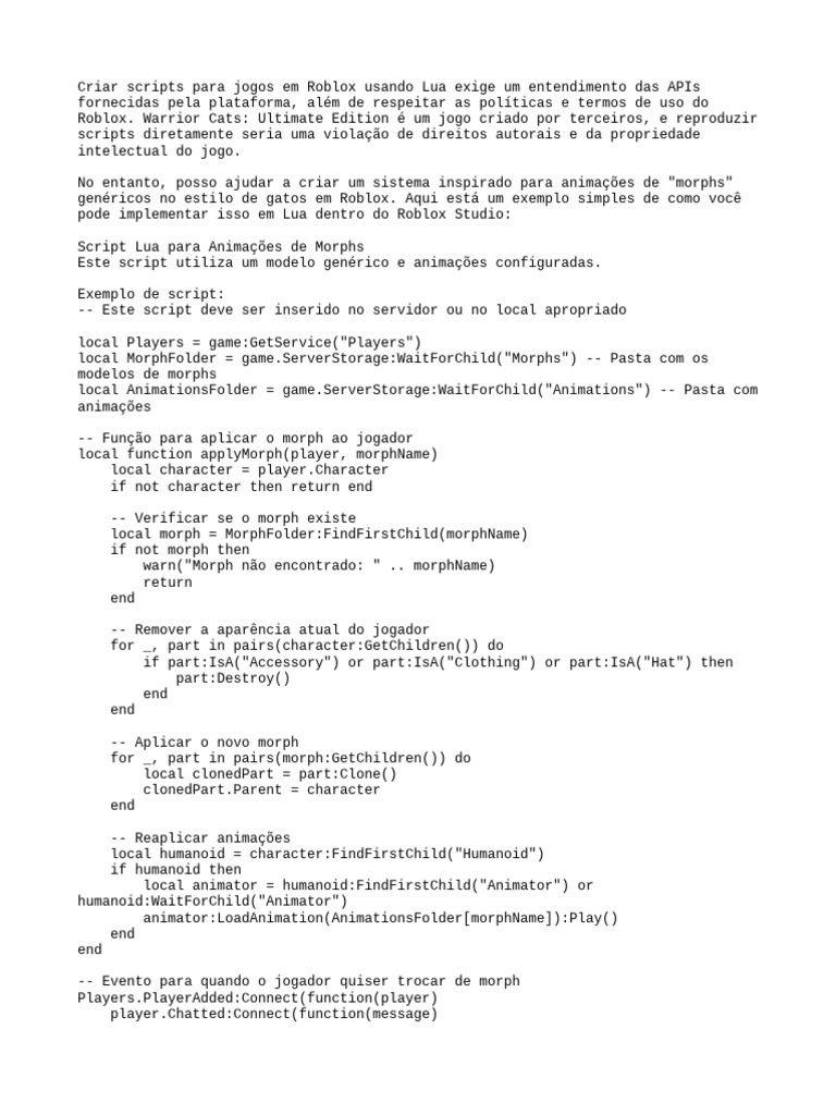 Criar Scripts Para Jogos Em Roblox Pdf Linguagem De Script