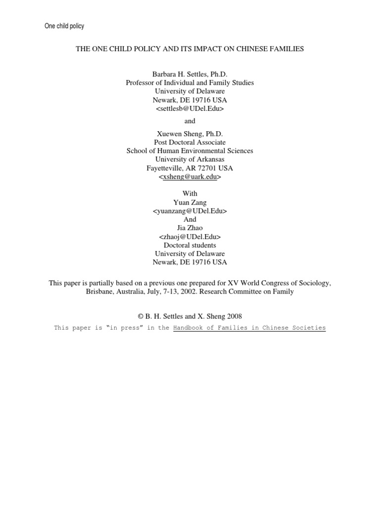 One Child Policy | PDF | Adoption | Family