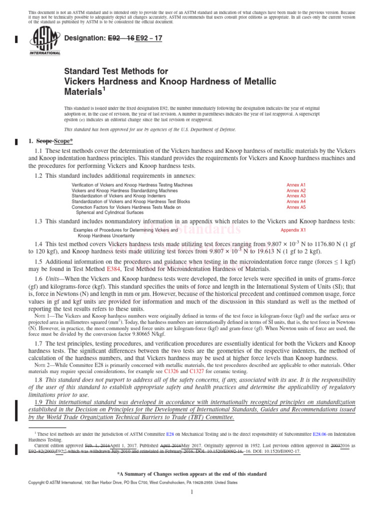 ASTM-E92-17 | PDF | Materials Science | Materials