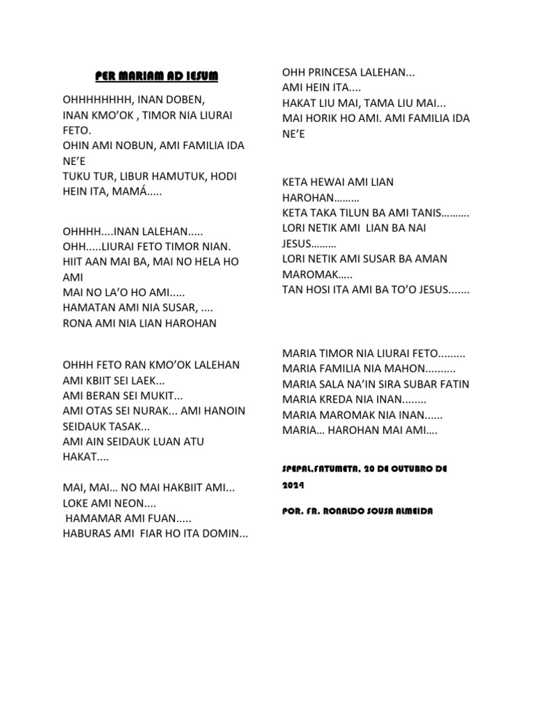 Poesia Tetun sobre Nain Feto | PDF