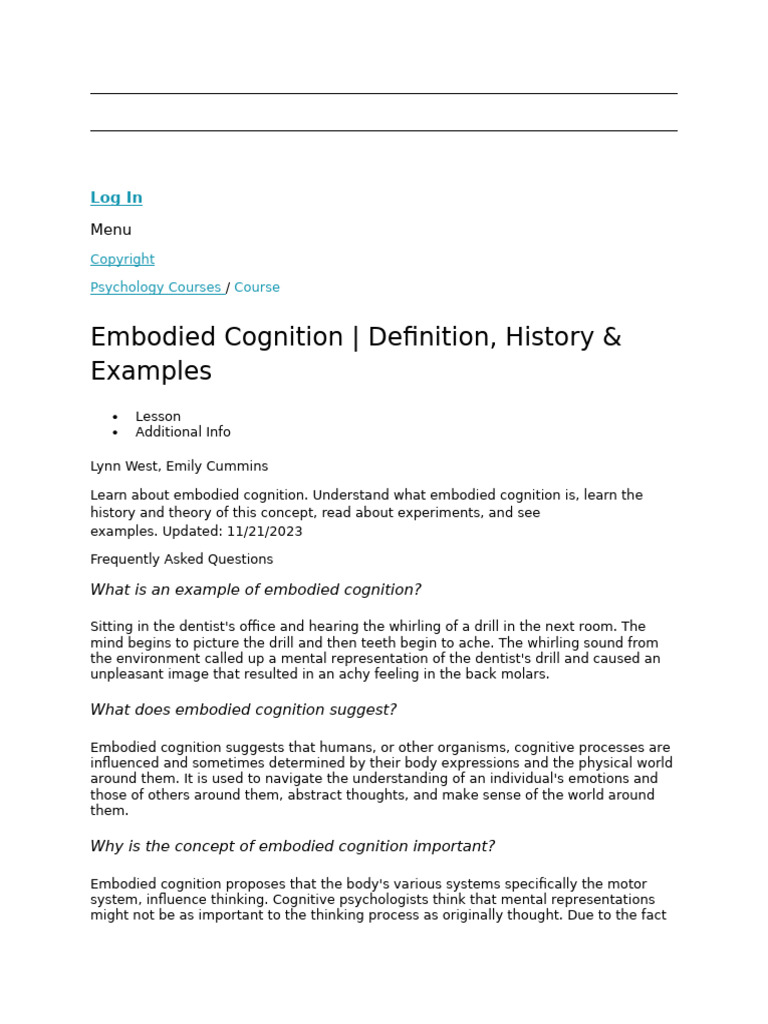 embodied cognition | PDF | Embodied Cognition | Perception