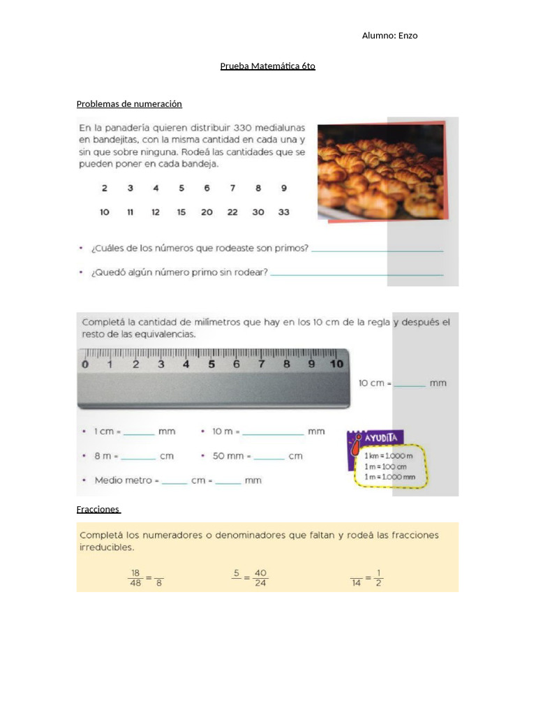 Prueba de Matemáticas 6to Grado | PDF