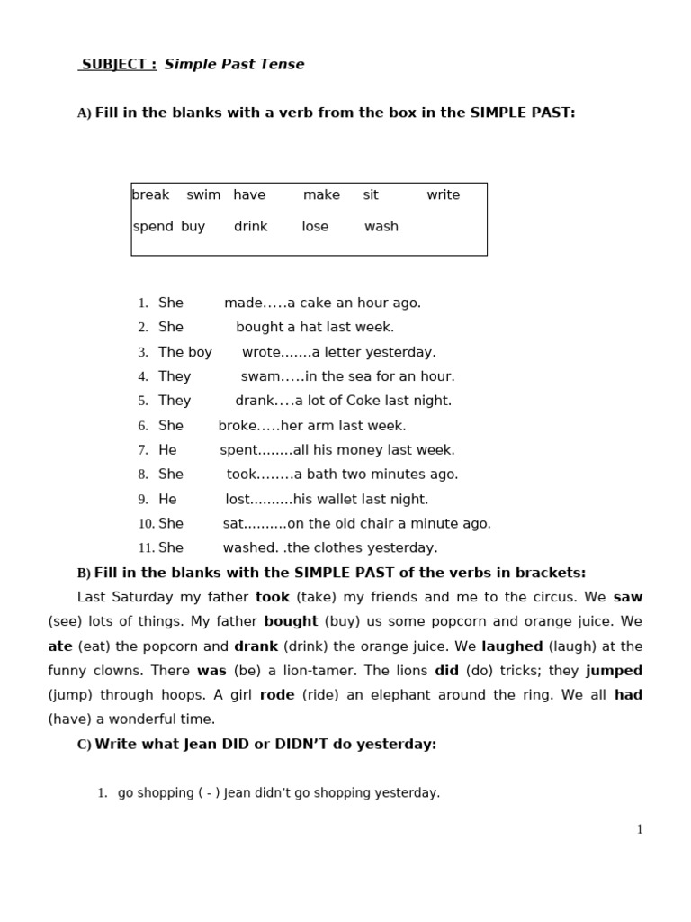 Simple Past Tense Exercises and Examples | PDF
