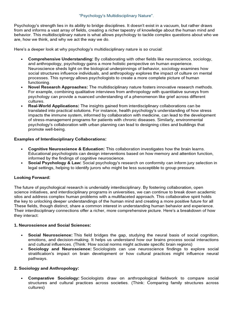 Psychology's Interdisciplinary Impact | PDF | Psychology ...