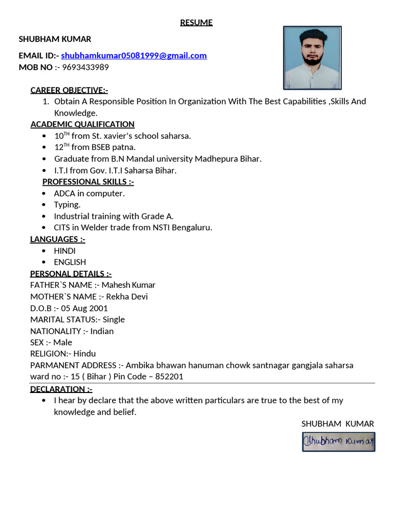 RESUME Shubham KR | PDF