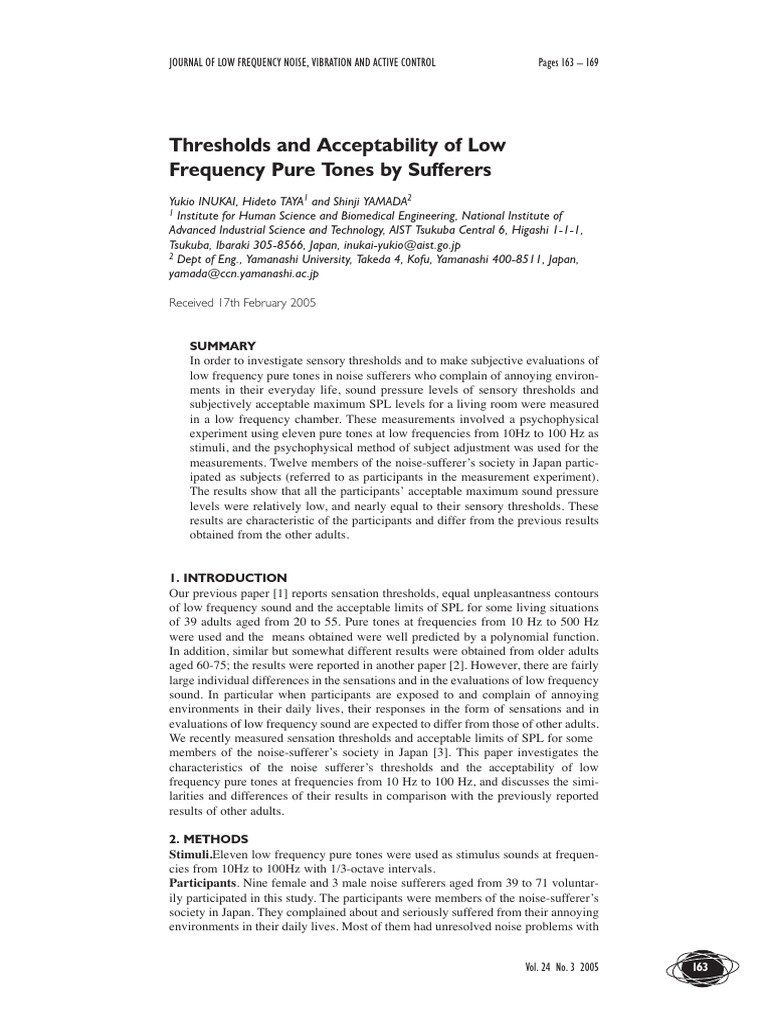 Thresholds and Acceptability of Low Frequency Pure | PDF | Noise ...