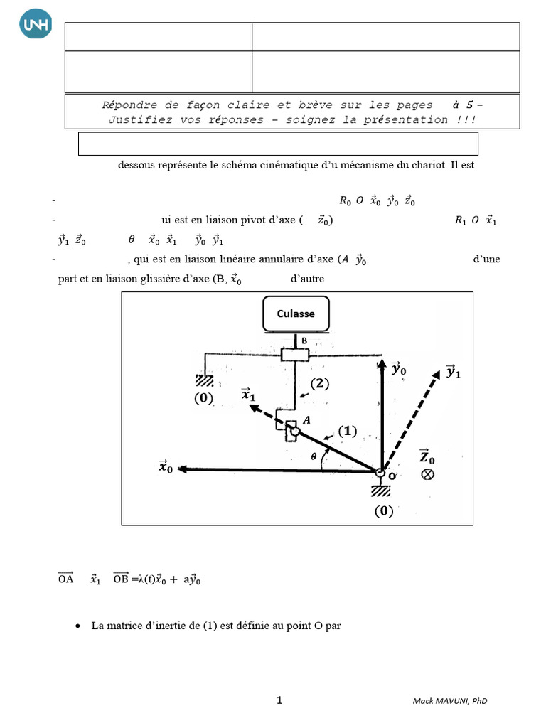 EXAM - Mécanique Rationnelle II - Rattrapage V1 | PDF