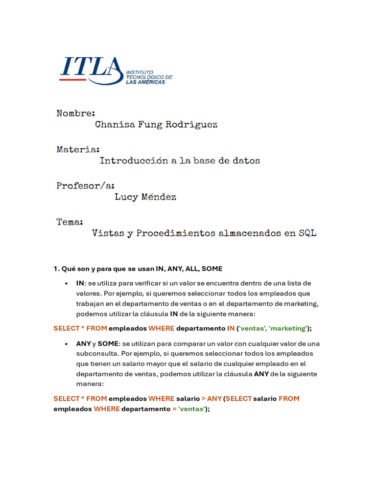 Guía Completa de SQL: Cláusulas, Vistas y Procedimientos | PDF | SQL | Servidor SQL de Microsoft
