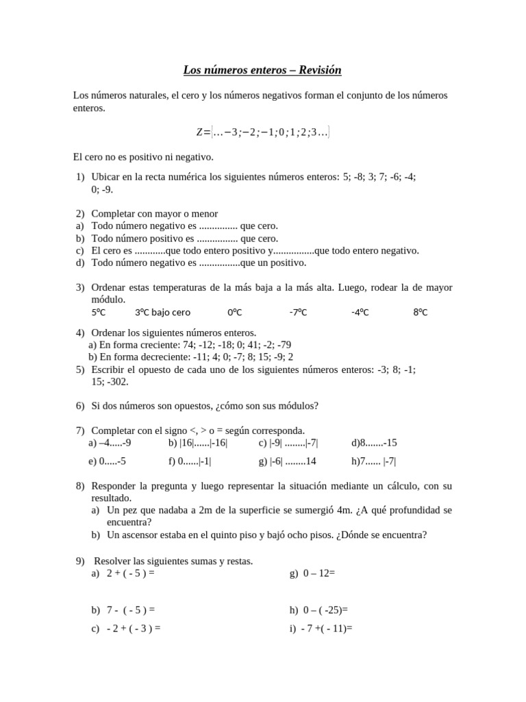 Introducción a los Números Enteros | PDF | Entero | Conceptos matemáticos
