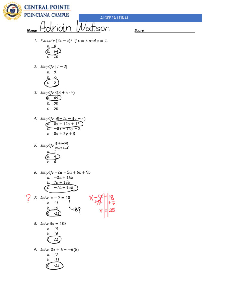 Algebra I Final Exam Questions | PDF | Polynomial | Mathematical Relations