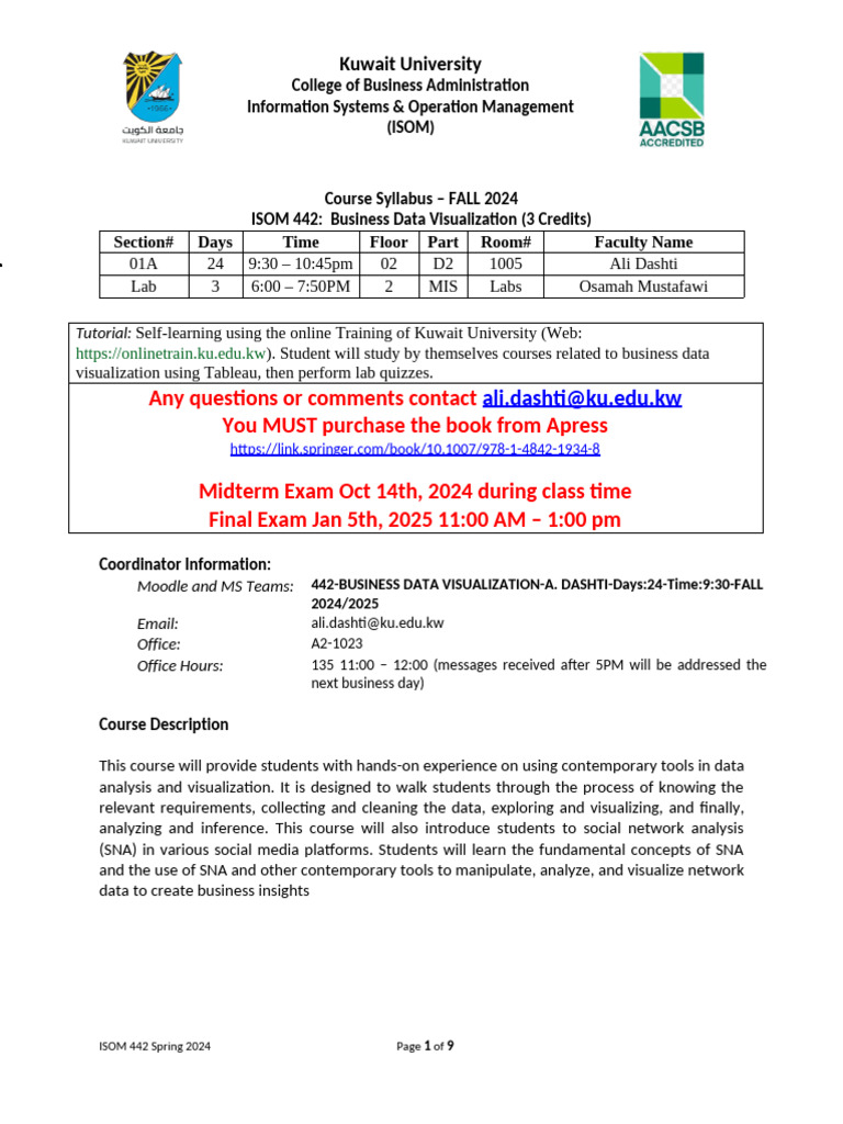 442 Data Visualization Fall 2024 | PDF | Academic Dishonesty | Microsoft Excel