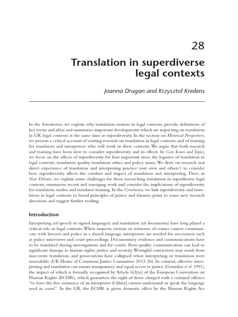 Translation in Superdiverse Legal Contexts - Joanna Drugan e Krzysztof ...