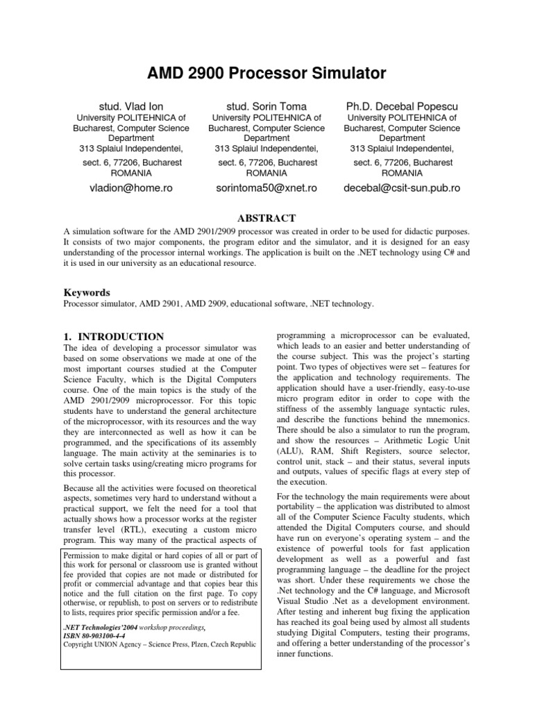 AMD 2900 Processor Simulator | PDF | Instruction Set | Computer Program