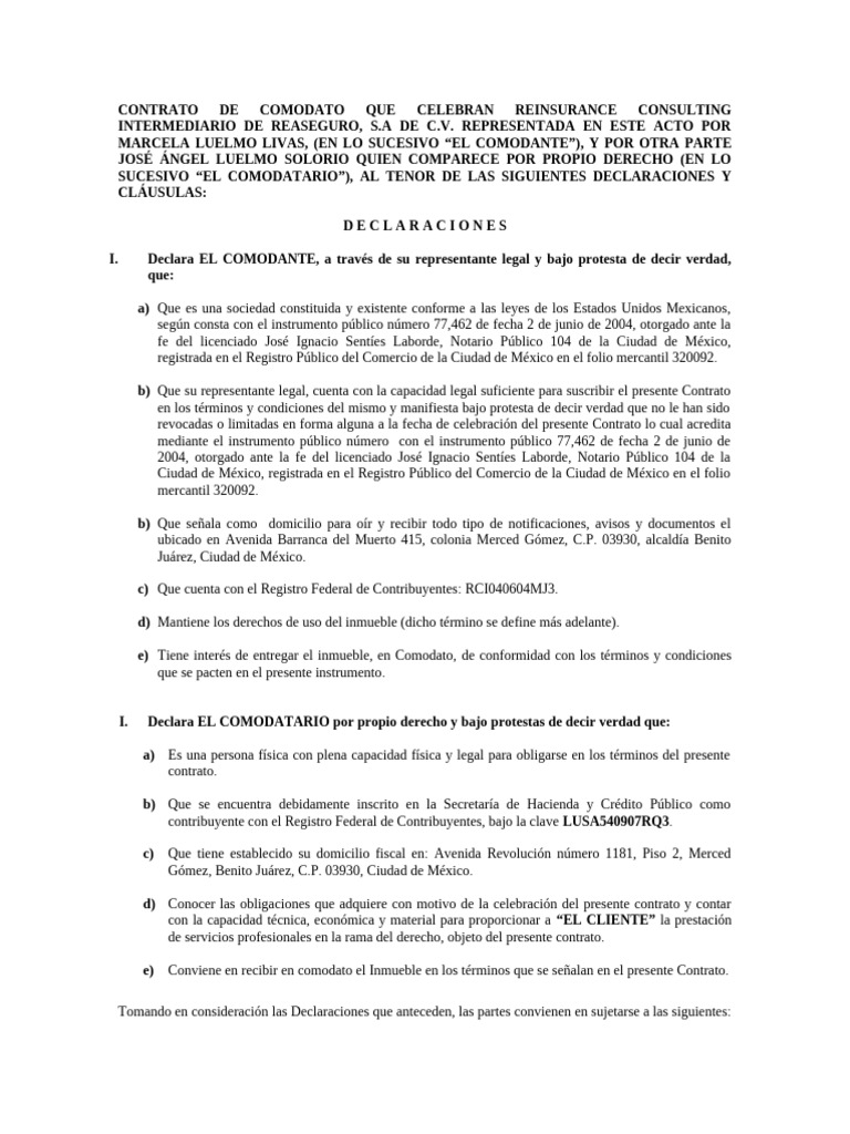 Comodato Carlos Robles 04-06-21 | PDF | Reaseguro