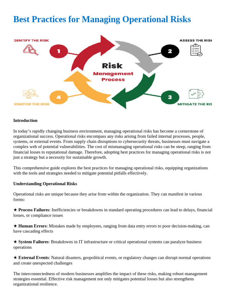 Best Practices For Managing Operational Risks | PDF | Risk Management | Risk