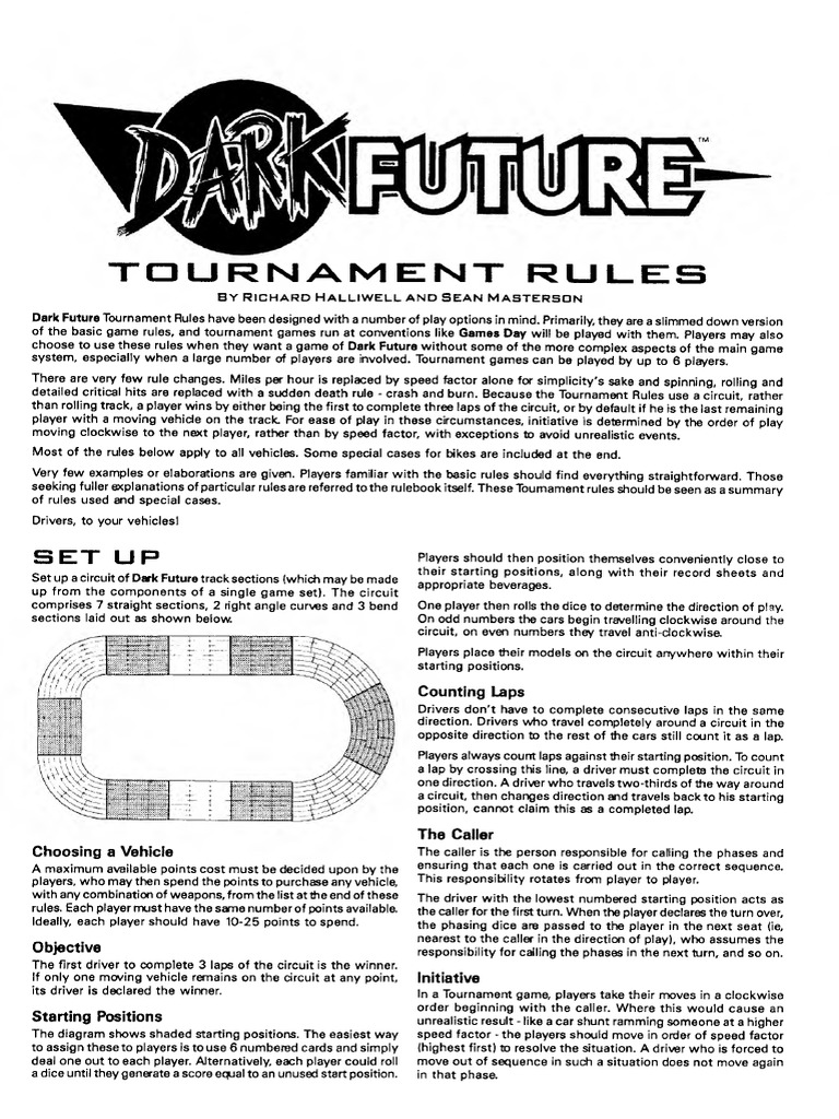 Dark Future Tournament Rules Guide | PDF | Brake | Vehicles