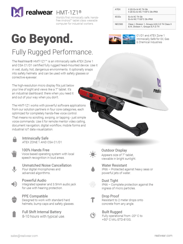 RealWear HMT-1Z1 Data Sheet | PDF | Computing