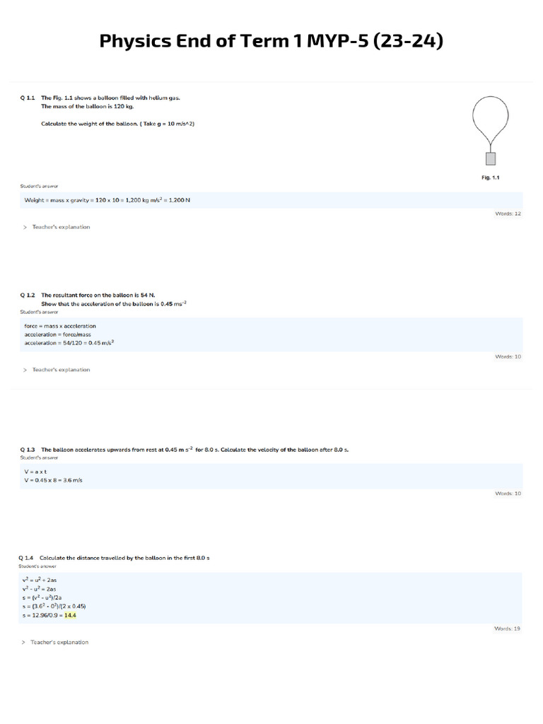 Myp-5 Physics Test | PDF