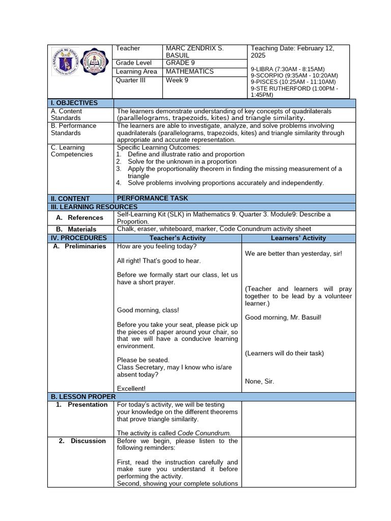 DLP performance task | PDF | Learning | Teachers