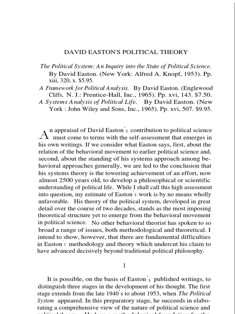 Easton's Systems Theory in Political Science | PDF | Systems Theory ...