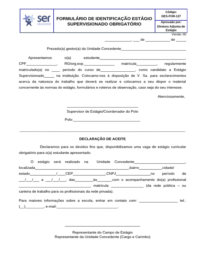 Formulário de Estágio Supervisionado | PDF